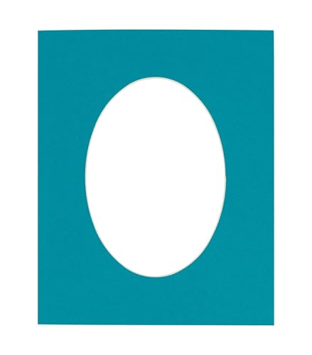 11x15 Mat Bevel Cut for 8.5x11 Photos - Precut Teal Blue Oval Shaped Photo Mat Board Opening - Acid Free Matte to Protect Your Pictures - Bevel Cut for Family Photos, Pack of 1 Matboard Show Kit With