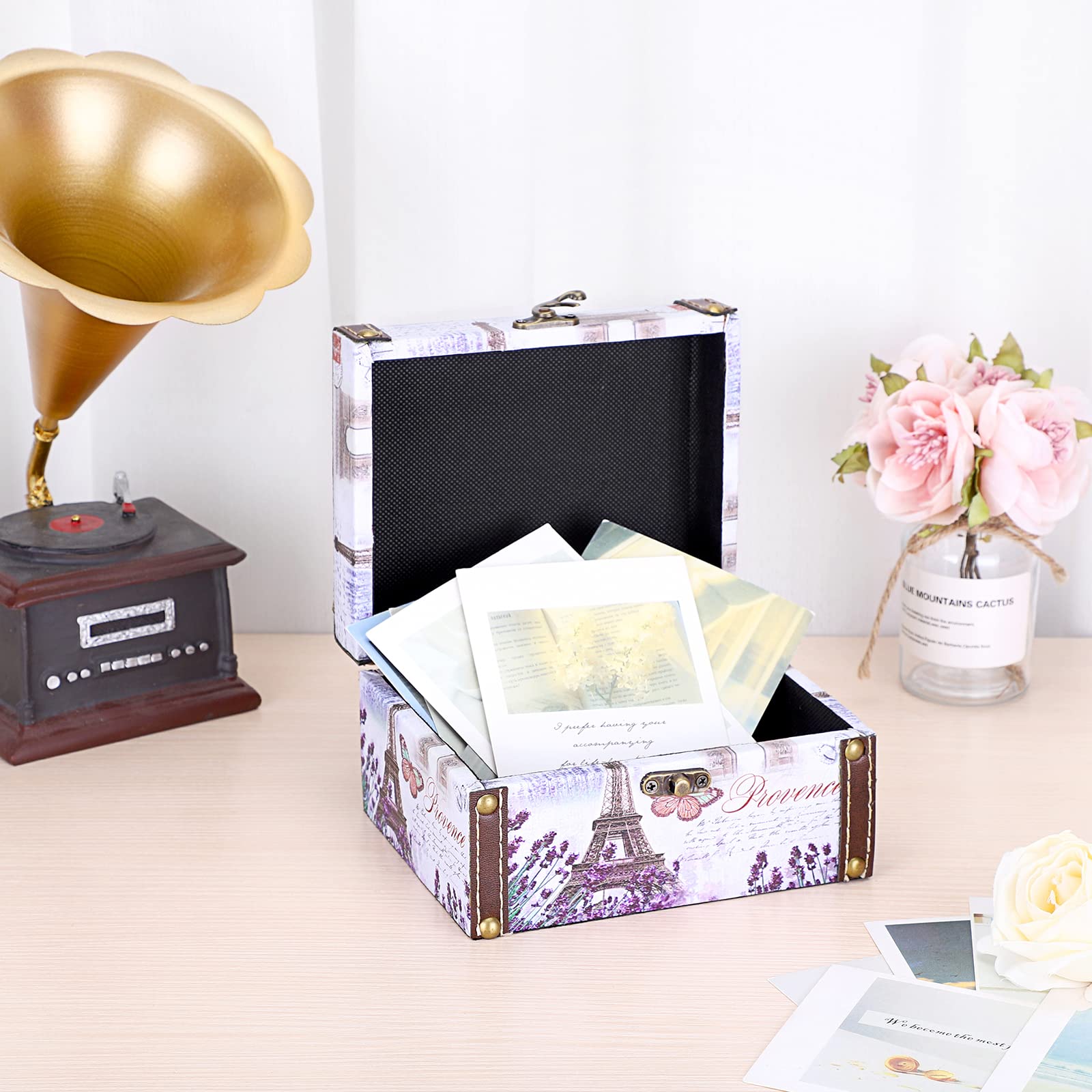 ELLDOO Decorative Treasure Chest Box, Wooden + PU Leather Storage Box for Jewelry Trinkets, Keepsakes box for Girls Women Gifts (Tower Pattern)