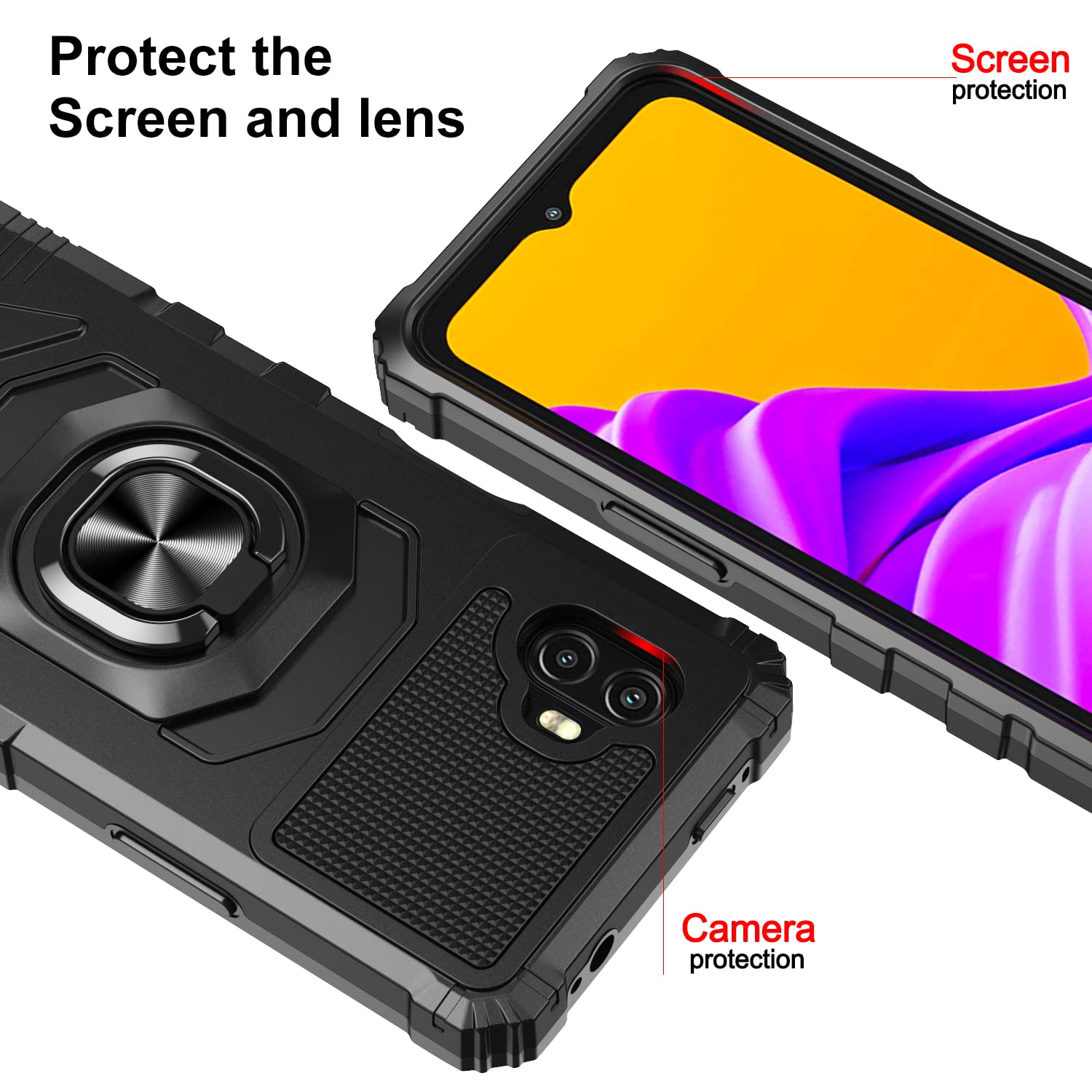 Customerfirst Case for Samsung Galaxy Xcover6 Pro, with Screen Protector, Ring Stand for Magnetic Car Mount, Military Grade Shockproof Protective Phone Cover for Xcover 6 Pro (Black)