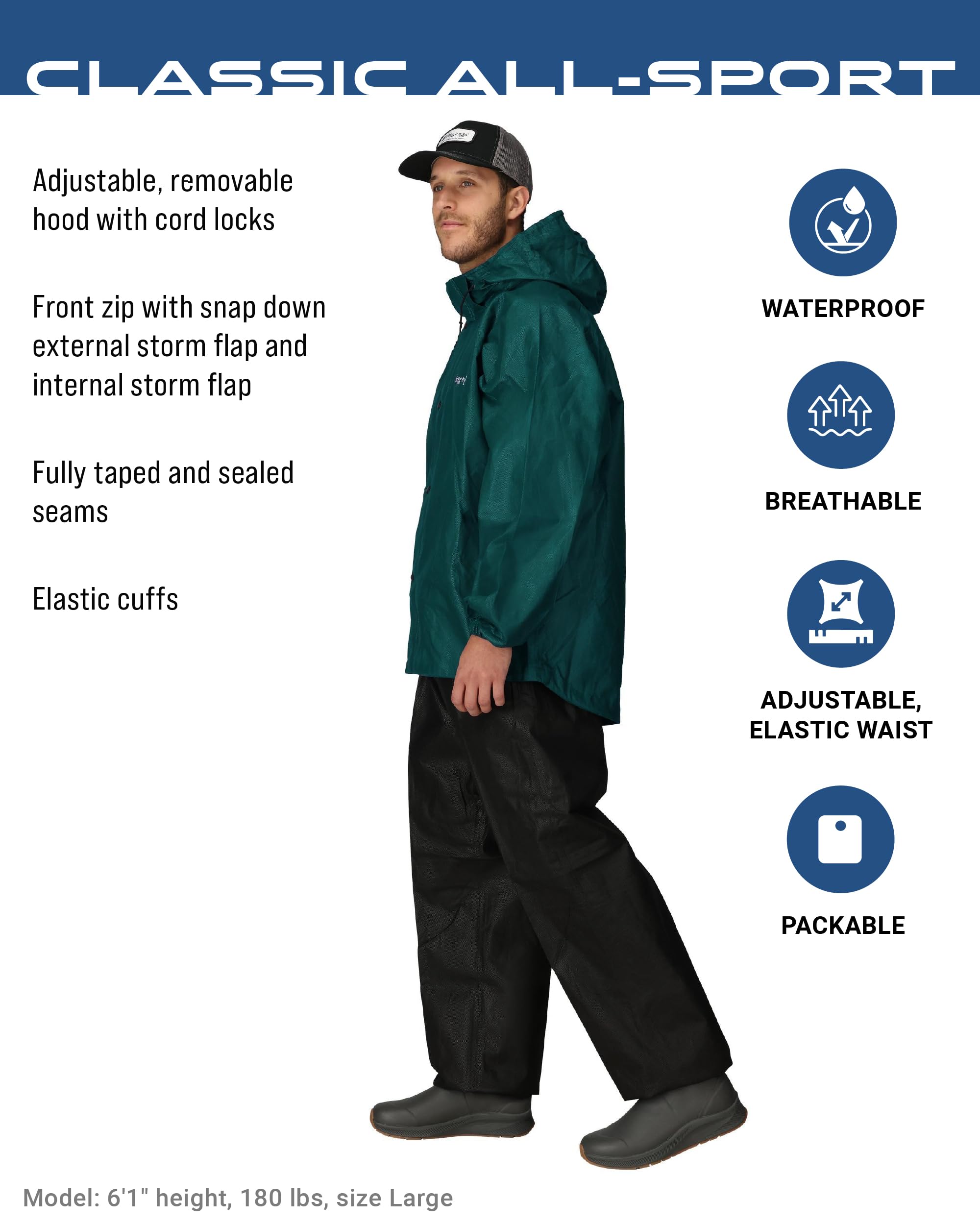 FROGG TOGGS Men's Standard Classic All-Sport Waterproof Breathable Rain Suit, Dark Green/Black, X-Large
