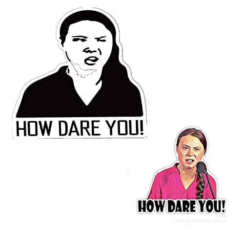 Aokannavi Greta Thunberg How Dare You Laptop Window Car Bumper Helmet Water Bottle - Sticker Graphic - Weatherproof & Long Lasting Sticker (2 Pieces)