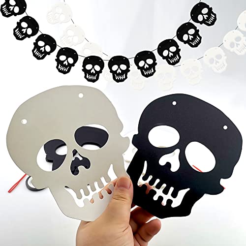 FAZHBARY 2 Pack White Black Skull Garland Birthday Party Decorations Pirate Theme Party Halloween Decorations Garland Banner