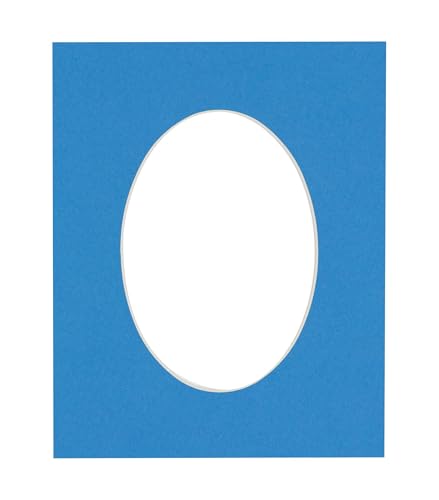 12x18 Mat Bevel Cut for 10x15 Photos - Precut Bay Blue Oval Shaped Photo Mat Board Opening - Acid Free Matte to Protect Your Pictures - Bevel Cut for Family Photos, Pack of 1 Matboard Show Kit With