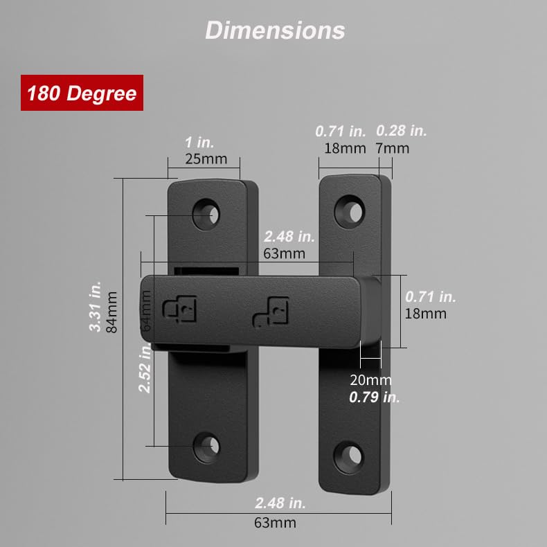 Heavy-Duty Flip Latch Lock 90/180 Degree Sliding/Swinging Door Lock Latch Bolt for Gate Barn Garage Garden Fence Shed Window Cabinet (Black, 180 Degree)