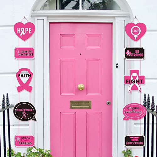 10 Pcs Breast Cancer Awareness Banner Porch Sign Breast Cancer Yard Signs Wall Hanging Cancer Awareness Decorations Breast Cancer Backdrop Pink Ribbon Party Decorations for Outdoor Indoor Party Supply