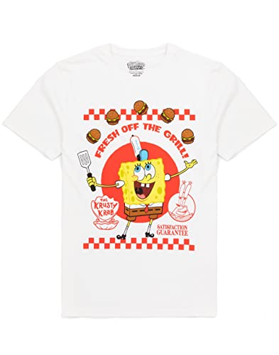 SpongeBob SquarePants Mens Pajama Set | Adults Short Sleeve T-Shirt & Shorts PJs | Krusty Krab Burger Loungewear | 90s Gift White