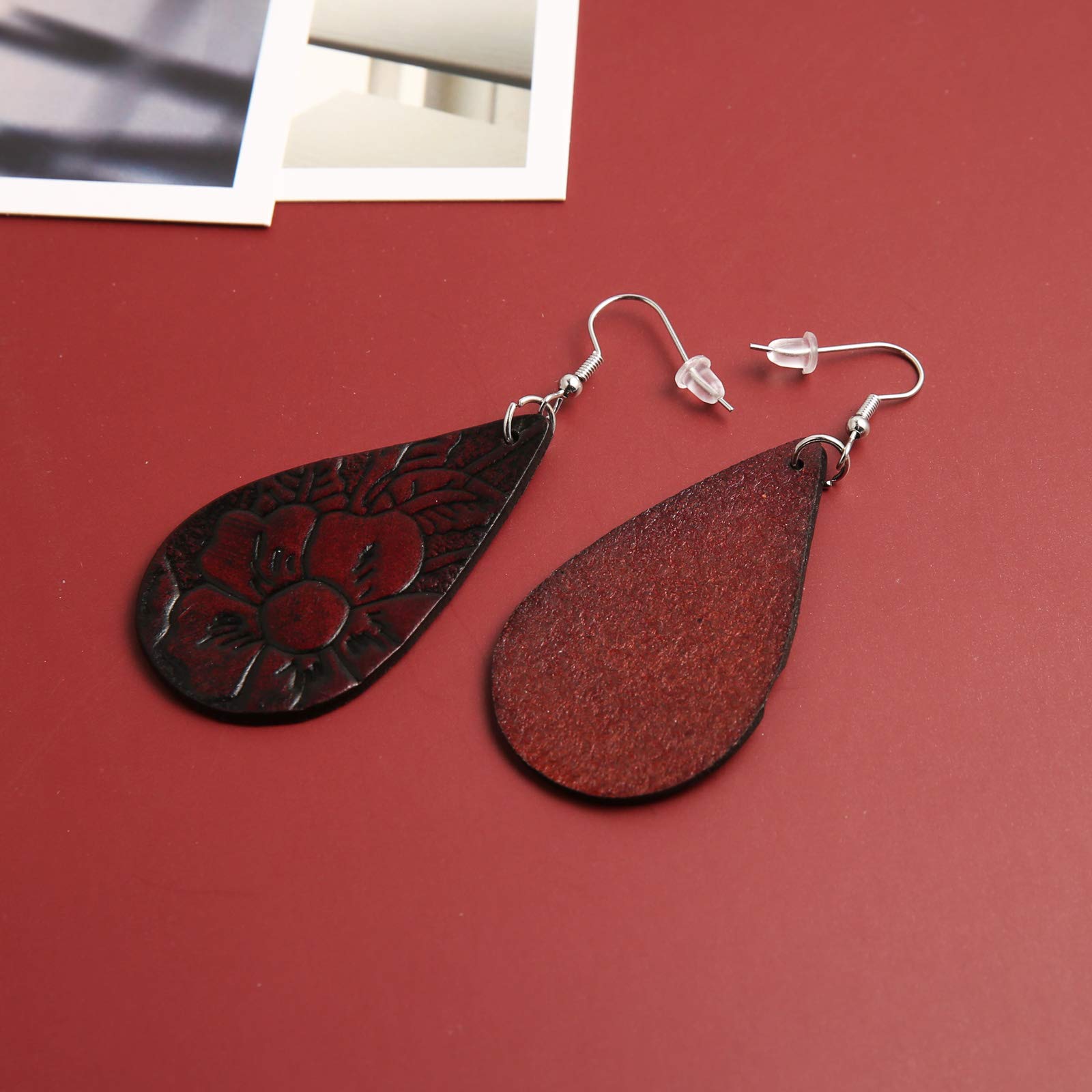 Women's leather leaf earrings fashion pendant spring, summer and autumn ladies earrings (Brown)