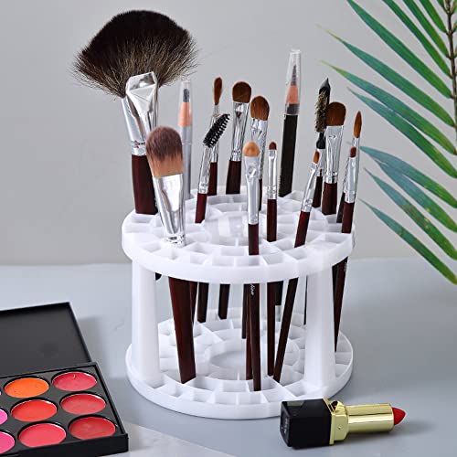 1 Piece Paint Brush Holder 49 Holes Pencil Brush Holder Pencil Pen Brush Organizer Makeup Brushes Holder Plastic Round Brush Stand, White