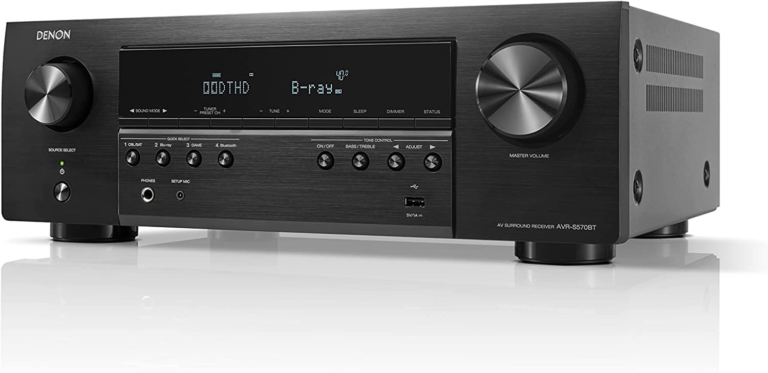Denon - AVR-S570BT Receiver, 5.2 Channel, 8K Ultra HD Audio and Video, Home Theater System, Built-in Bluetooth and USB - Black | Includes Kwalicable Micro SD Card & Cleaning Cloth