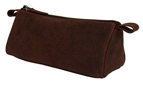 Genuine Leather Pencil Roll Case/Pouch Pen Holder Organizer Brushes Ruler Stationary Gift for Students Artist Painter & Writer String Closure Vintage