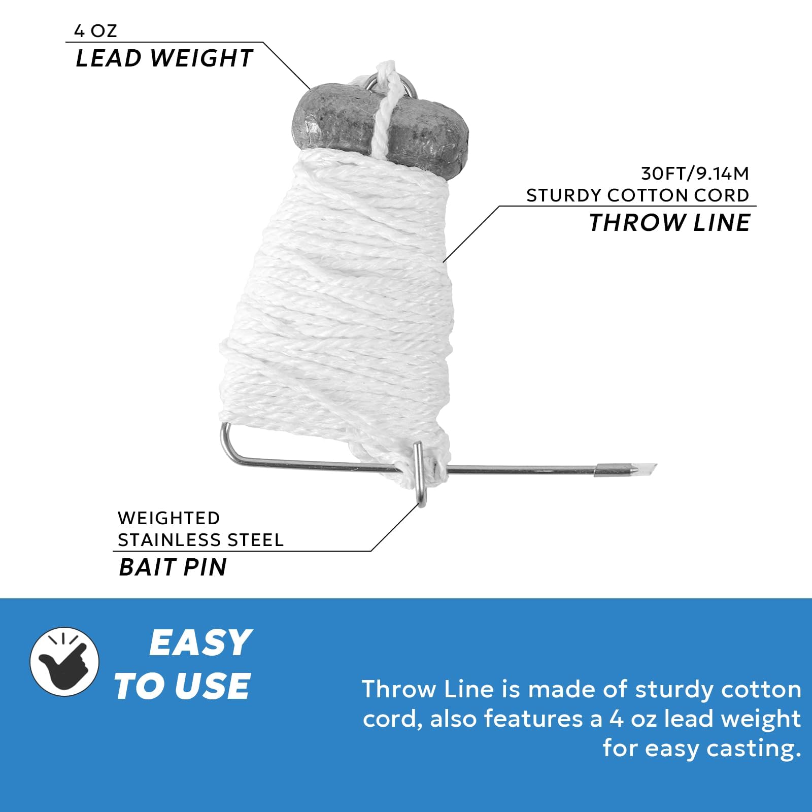 A1FISHER 3Packs Crab Throw Line Length 30FT/9.14M with 4OZ Lead Weight