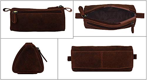 Genuine Leather Pencil Roll Case/Pouch Pen Holder Organizer Brushes Ruler Stationary Gift for Students Artist Painter & Writer String Closure Vintage