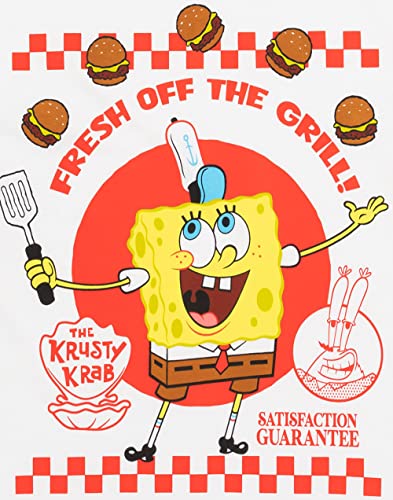 SpongeBob SquarePants Mens Pajama Set | Adults Short Sleeve T-Shirt & Shorts PJs | Krusty Krab Burger Loungewear | 90s Gift White