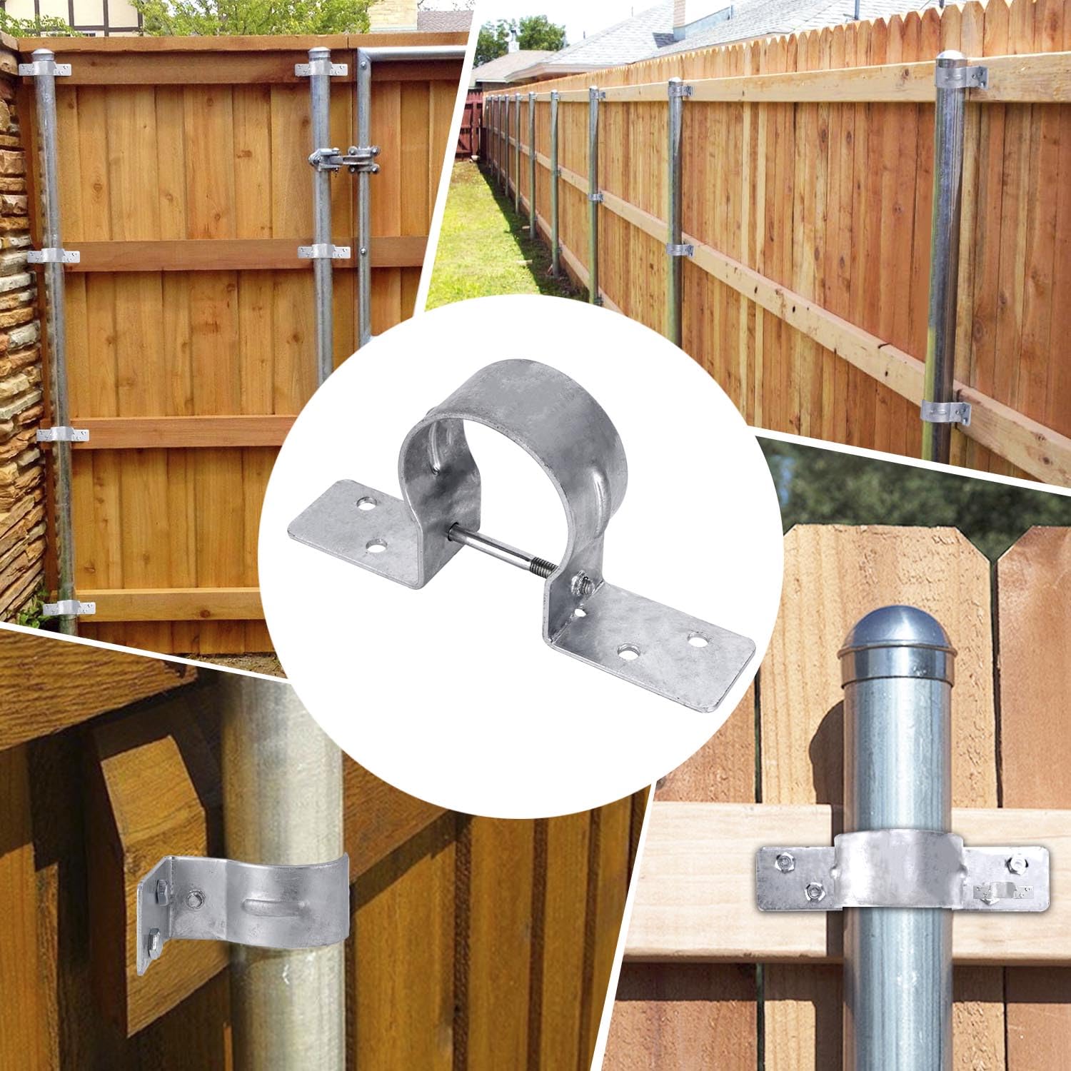 Steel to Wood Fence Bracket (12Pcs) 2-3/8 Fence Post Brackets, Fence Post Brackets for Metal Posts to Wood, Galvanized Pipe Grip Tie(No Include Screws)