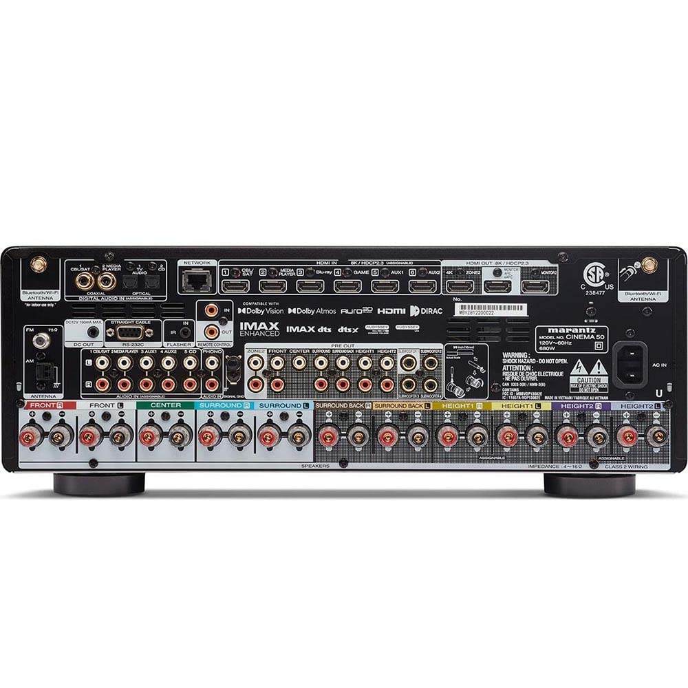Marantz Cinema 50 9.4-Ch Receiver (110W X 9) - 4K/120 and 8K Home Theater Receiver (2022 Model), Built-in Bluetooth, Wi-Fi & HEOS Multi-Room, Supports Dolby Atmos, DTS:X Pro, IMAX Enhanced & Auro 3D