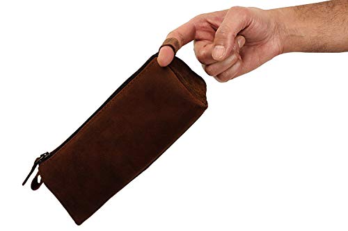 Genuine Leather Pencil Roll Case/Pouch Pen Holder Organizer Brushes Ruler Stationary Gift for Students Artist Painter & Writer String Closure Vintage