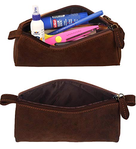 Genuine Leather Pencil Roll Case/Pouch Pen Holder Organizer Brushes Ruler Stationary Gift for Students Artist Painter & Writer String Closure Vintage