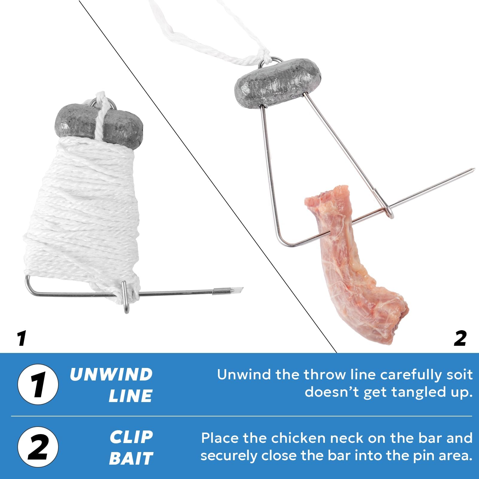 A1FISHER 3Packs Crab Throw Line Length 30FT/9.14M with 4OZ Lead Weight