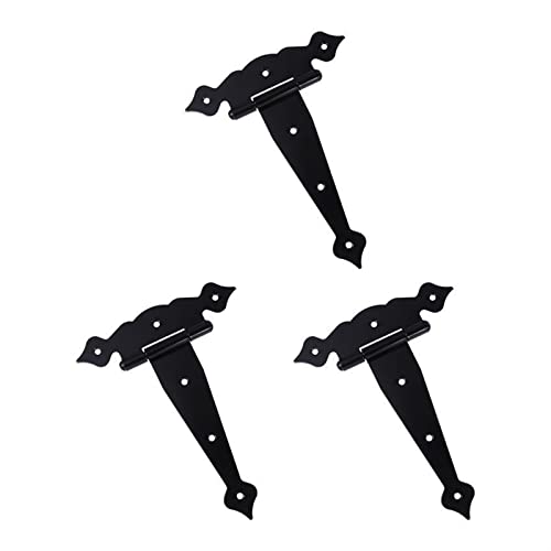 Garden Gate Hinges,Tee Shed Hinge, 3pcs Black T-Shaped Heavy Duty Door Hinges, Flower-Shaped Decorative Strap Hinges Barn Door Wooden Fence Gate Hinges (Color : 16x13x1cm, Size : A) (Color : 16x13x1c