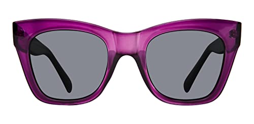Steve Madden Women's Female Sunglasses Style Manzo Cat Eye, Crystal Purple/Solid Smoke, 55mm, 22mm