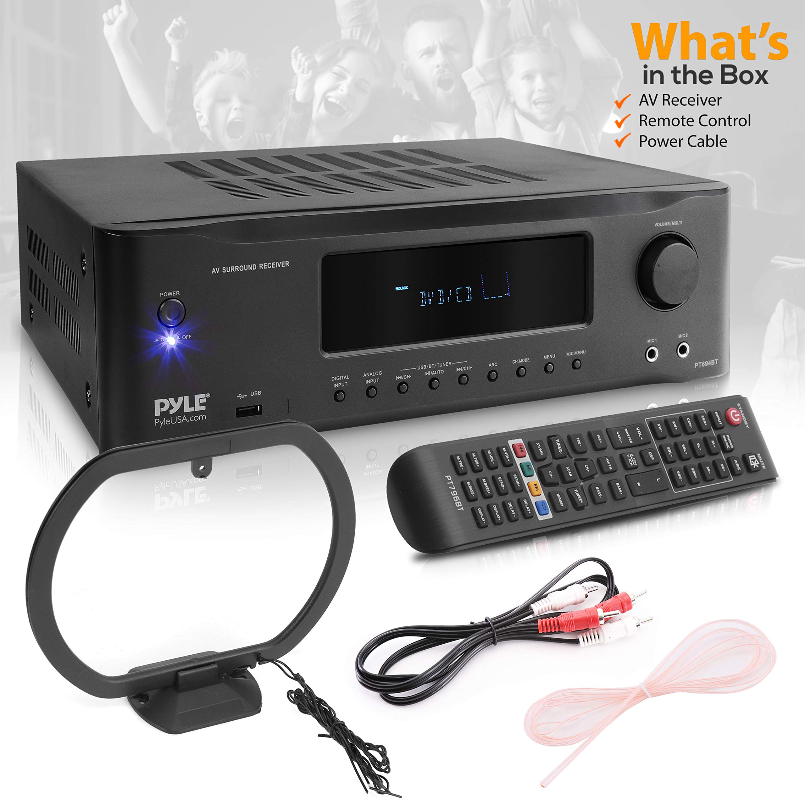 Pyle 7.1-Channel Hi-Fi Bluetooth Stereo Amplifier - 2000 Watt AV Home Theater Speaker Subwoofer Surround Sound Receiver w/Radio, USB, RCA, HDMI, MIC in, Supports 4K UHD TV, 3D, Blu-Ray -PT796BT