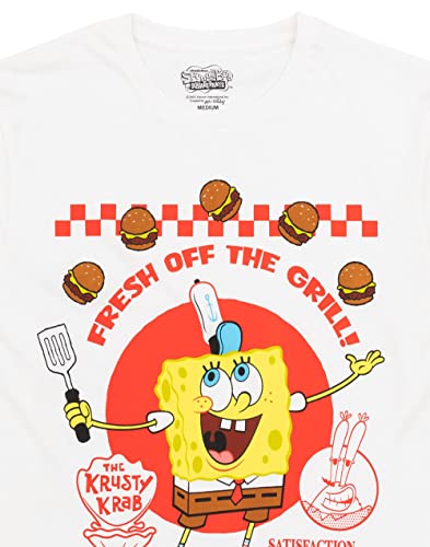 SpongeBob SquarePants Mens Pajama Set | Adults Short Sleeve T-Shirt & Shorts PJs | Krusty Krab Burger Loungewear | 90s Gift White