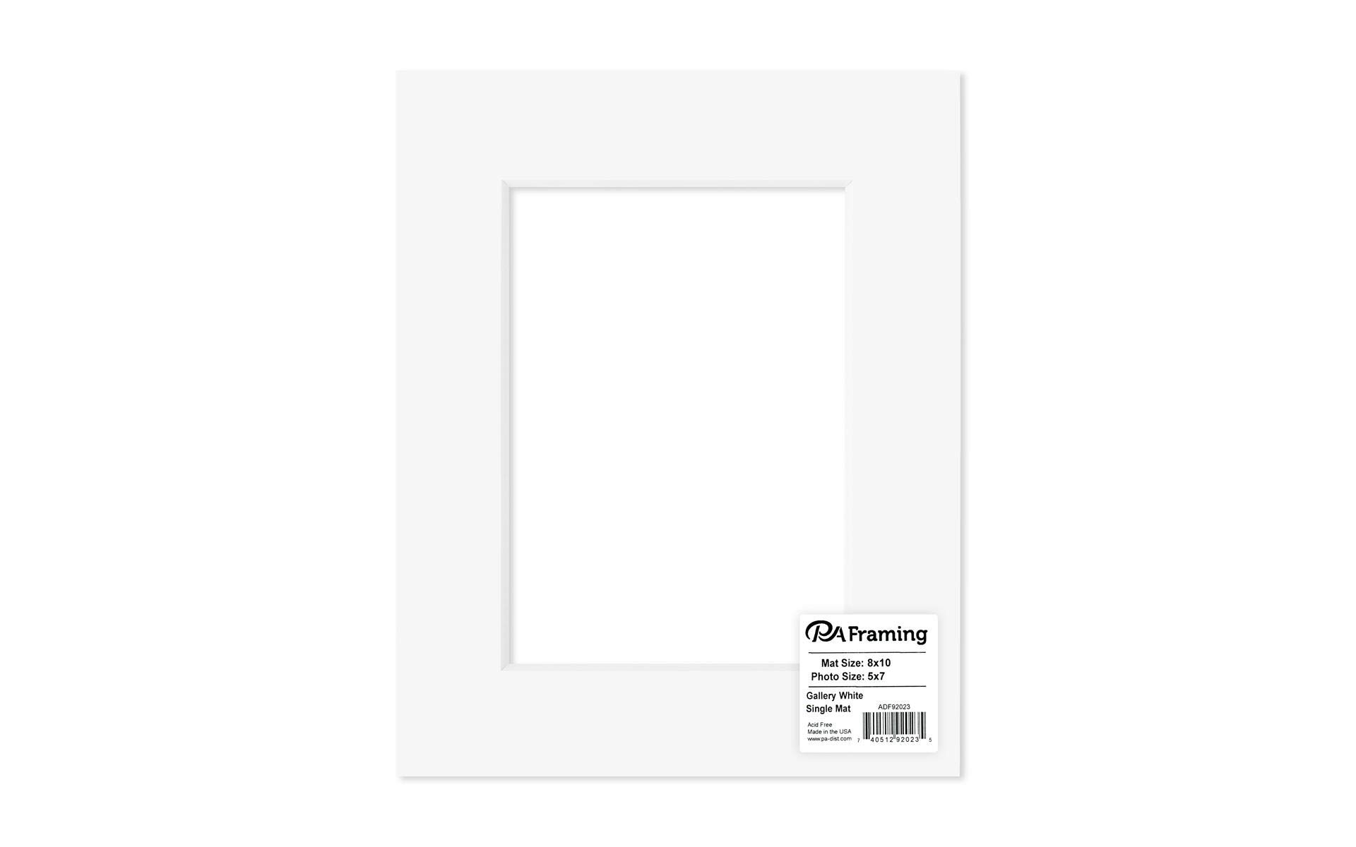 PA Framing, Extra Thick Single Mat, 8 x 10 inches Frame for 5 x 7 inches Photo Art Size - White Core/Gallery White
