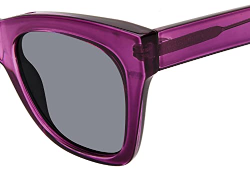 Steve Madden Women's Female Sunglasses Style Manzo Cat Eye, Crystal Purple/Solid Smoke, 55mm, 22mm