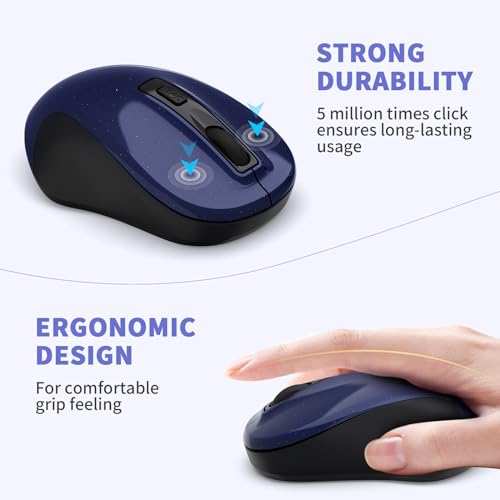 LeadsaiL Wireless Computer Mouse, 2.4G Portable Slim Cordless Mouse Less Noise for Laptop Optical Mouse with 4 Buttons, USB Mouse for Laptop, Desktop, MacBook
