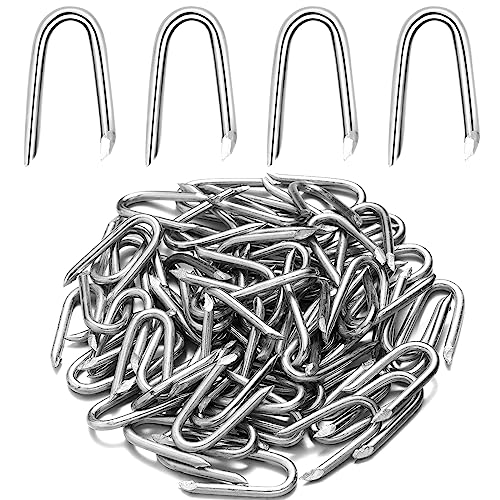 Therwen U Shaped Nails Wire Fence Staples Nails, 1 Inch Steel Fencing Spike, Galvanized U Shaped Fasteners Spike for Fixing Wire Woven and Mesh Fencing, Corrosion and Rust Resistant(500 Pcs)