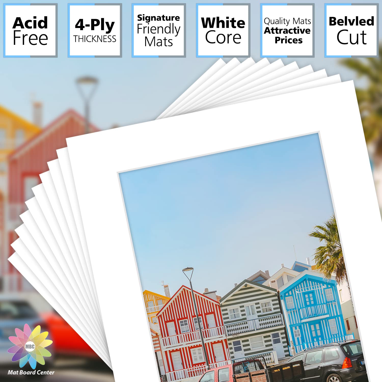 MBC MAT BOARD CENTER, Pack of 10-18x24 Pre-Cut 13x19 - White Mats - for Pictures, Photos, Framing - Kit Includes: 10 White Backboards and 10 Clear Bags - Acid Free, 4-ply Thickness, White Core