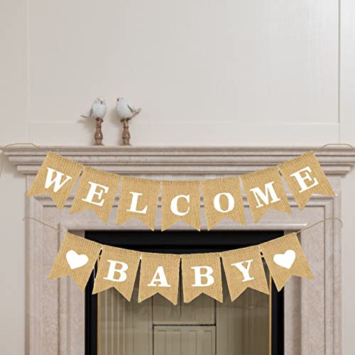 Baby Shower Banner Durable Burlap Welcome Baby Gift Banner Bunting Garland Rustic Neutral Baby Shower Decorations