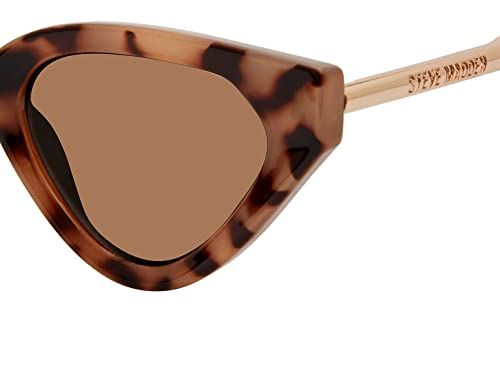 Steve Madden Women's Female Sunglasses Style Kamie Cat Eye, Milky Tortoise/Gold/Solid Brown, 52mm, 22mm