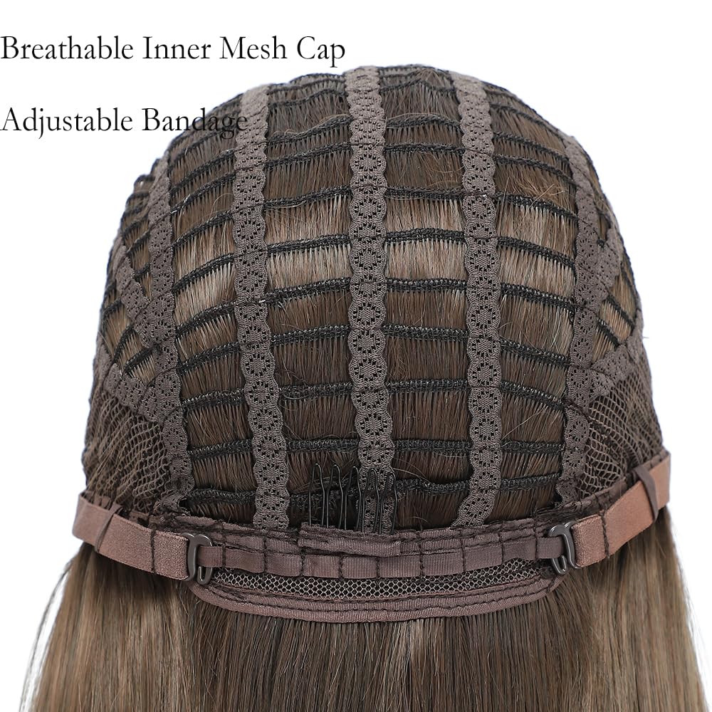 X-TRESS Long Straight Wigs Ash Brown Color Middle Part Brown Wig 28 inch Synthetic Wig for Daily Party