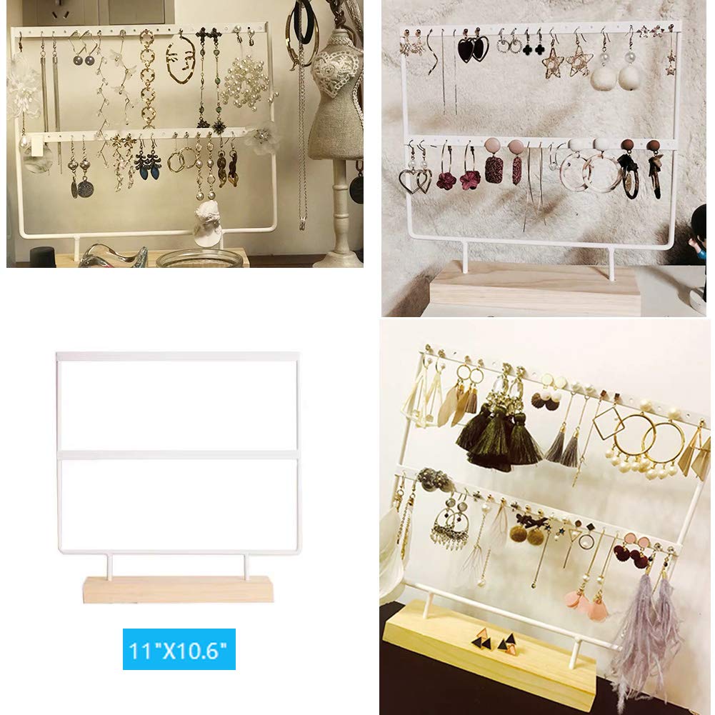 lemonadeus Earrings Organizer Jewelry Display Wood Stand (44 Holes 2 Layers) (Black)