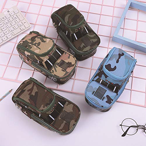 Camo Car Military Pencil Case, Big Capacity Car Shape Pencil case, Hardtop Zipper Pencil Bag Camouflage Holder School Supply Organizer Pen Pouch (Green)