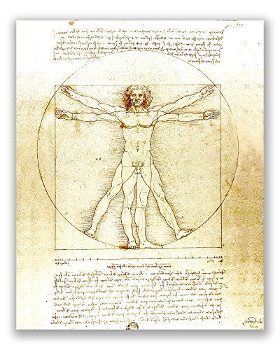 Leonardo Da Vinci Art Prints - Set Of 4 (8 Inches X 10 Inches) Wall Decor Photos - Vitruvian Man Drawing Sketch Renaissance Poster