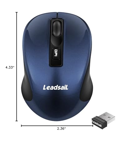 LeadsaiL Wireless Computer Mouse, 2.4G Portable Slim Cordless Mouse Less Noise for Laptop Optical Mouse with 4 Buttons, USB Mouse for Laptop, Desktop, MacBook