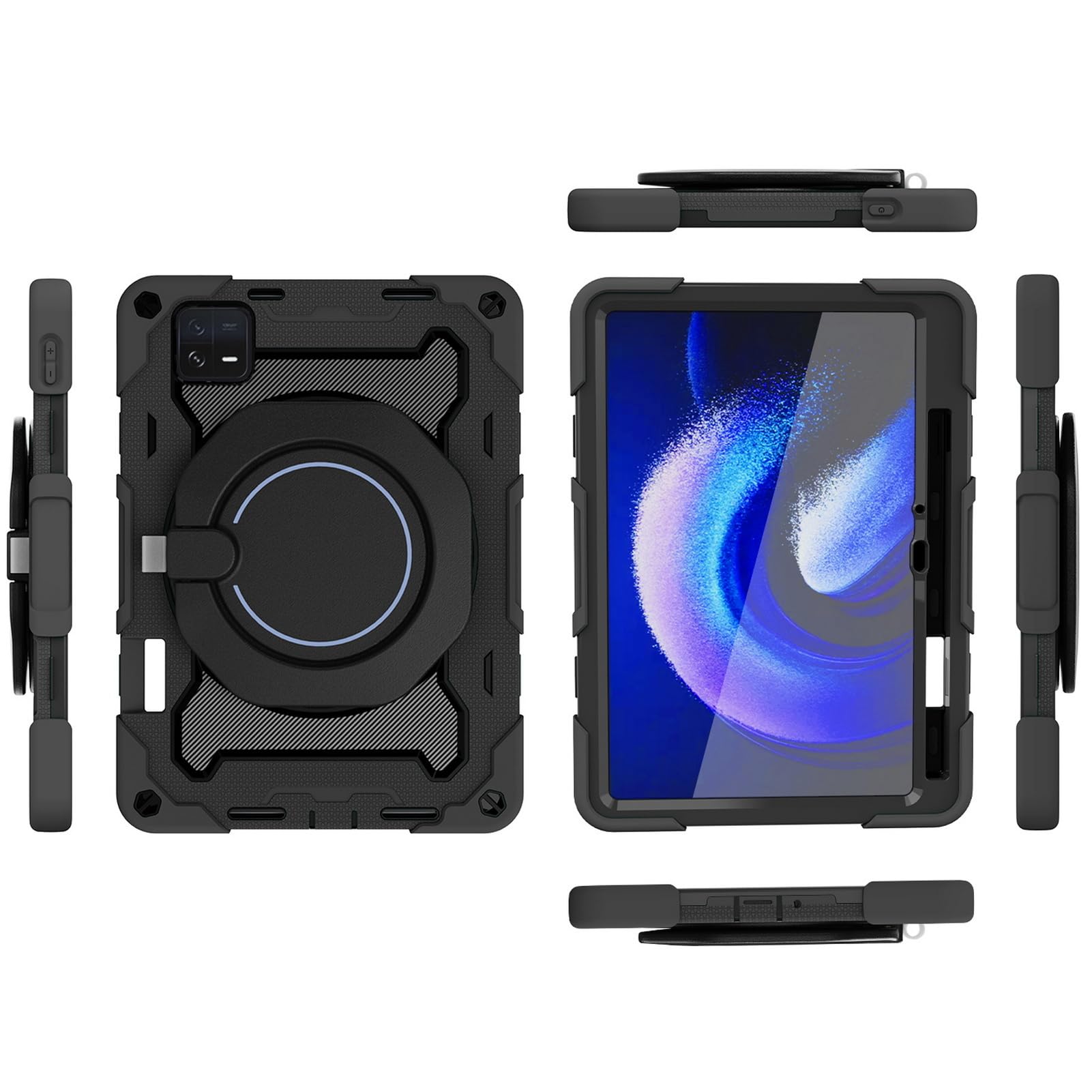 DWaybox Case for Xiaomi Pad 6 / Pad 6 Pro 11.0 inch, PC + Silicone 3-Layers Combo Armor Heavy Duty Shockproof Cover with 360° Rotating Ring Stand -Black