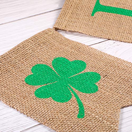 TecUnite 2 String St. Patrick's Day Banners Lucky Garland and Four Leaf Clover Shamrock Banner Irish Burlap Banner for St. Patrick's Day Decoration (Style B)