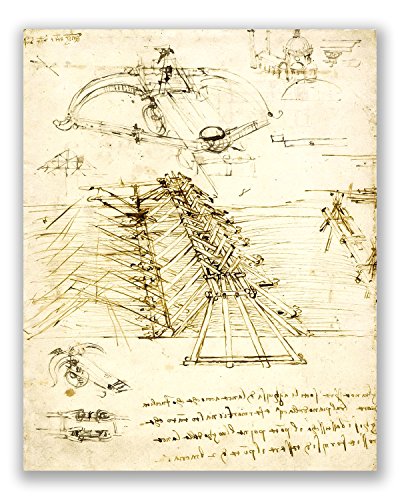 Leonardo Da Vinci Art Prints - Set Of 4 (8 Inches X 10 Inches) Wall Decor Photos - Vitruvian Man Drawing Sketch Renaissance Poster