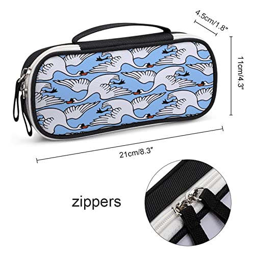 Flying Swan PU Leather Pen Pencil Bag Organizer Portable Makeup Carry Case Storage Handbag