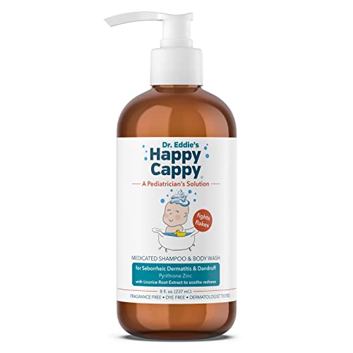 Happy Cappy Dr. Eddie’s Medicated Shampoo for Children, Treats Dandruff & Seborrheic Dermatitis, No Fragrance, Stops Flakes and Redness on Sensitive Scalps and Skin, Cradle Cap Brush Not Needed, 8 oz