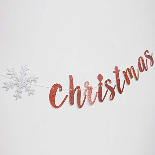 Rose Gold Glitter Merry Christmas Banner-Great for Christmas Party Decor- Holiday Home Mantle Fireplace Party Decorations