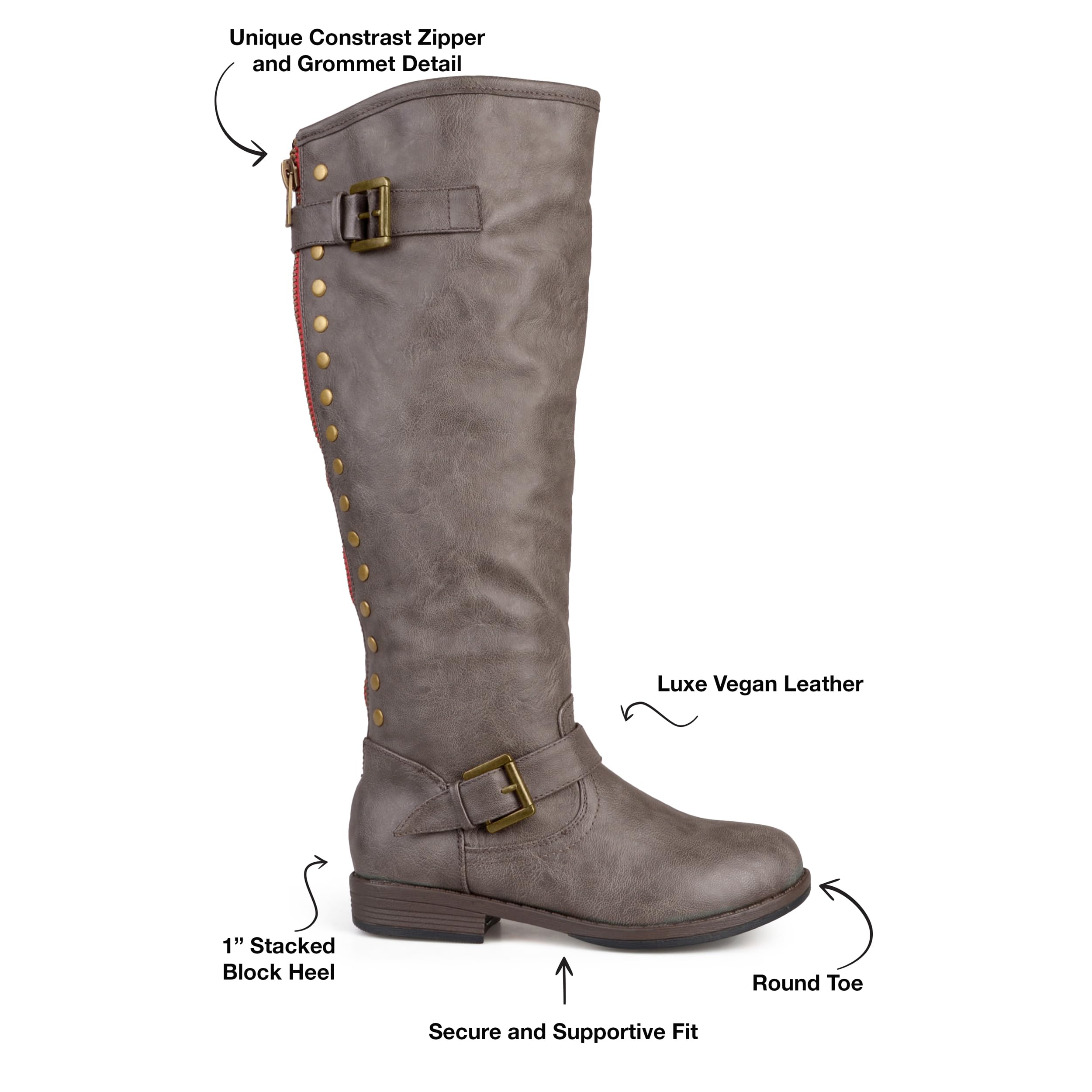 Journee Collection Women's Spokane Stacked Heel Riding Boots - Taupe