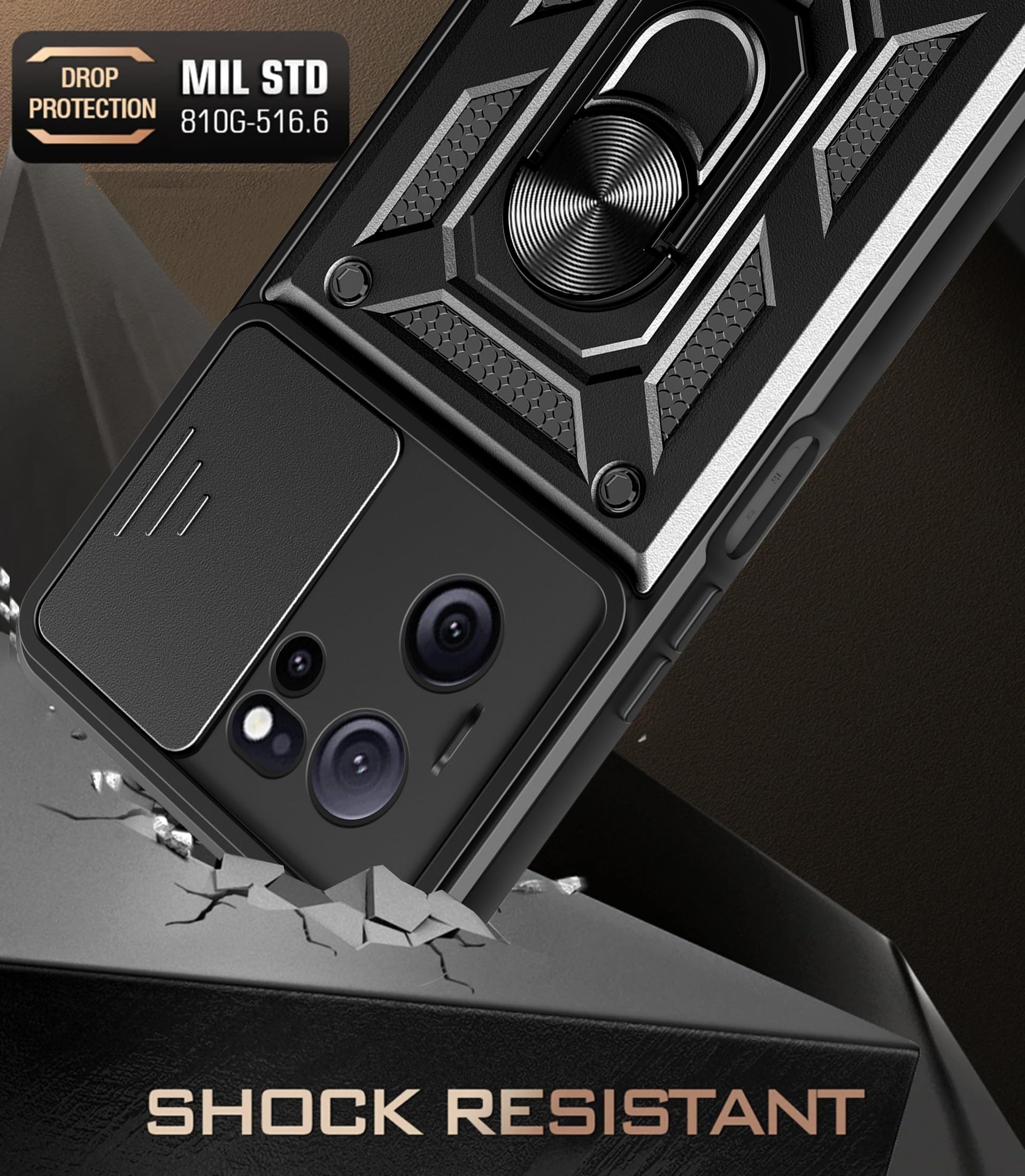 Kainevy for Xiaomi 13T Pro Case Heavy Duty with Camera Protective Cover Xiaomi 13T Pro Case Shockproof with Ring Magnetic Stand Black Aesthetic Cool for Men Boys Durable Case (Black)