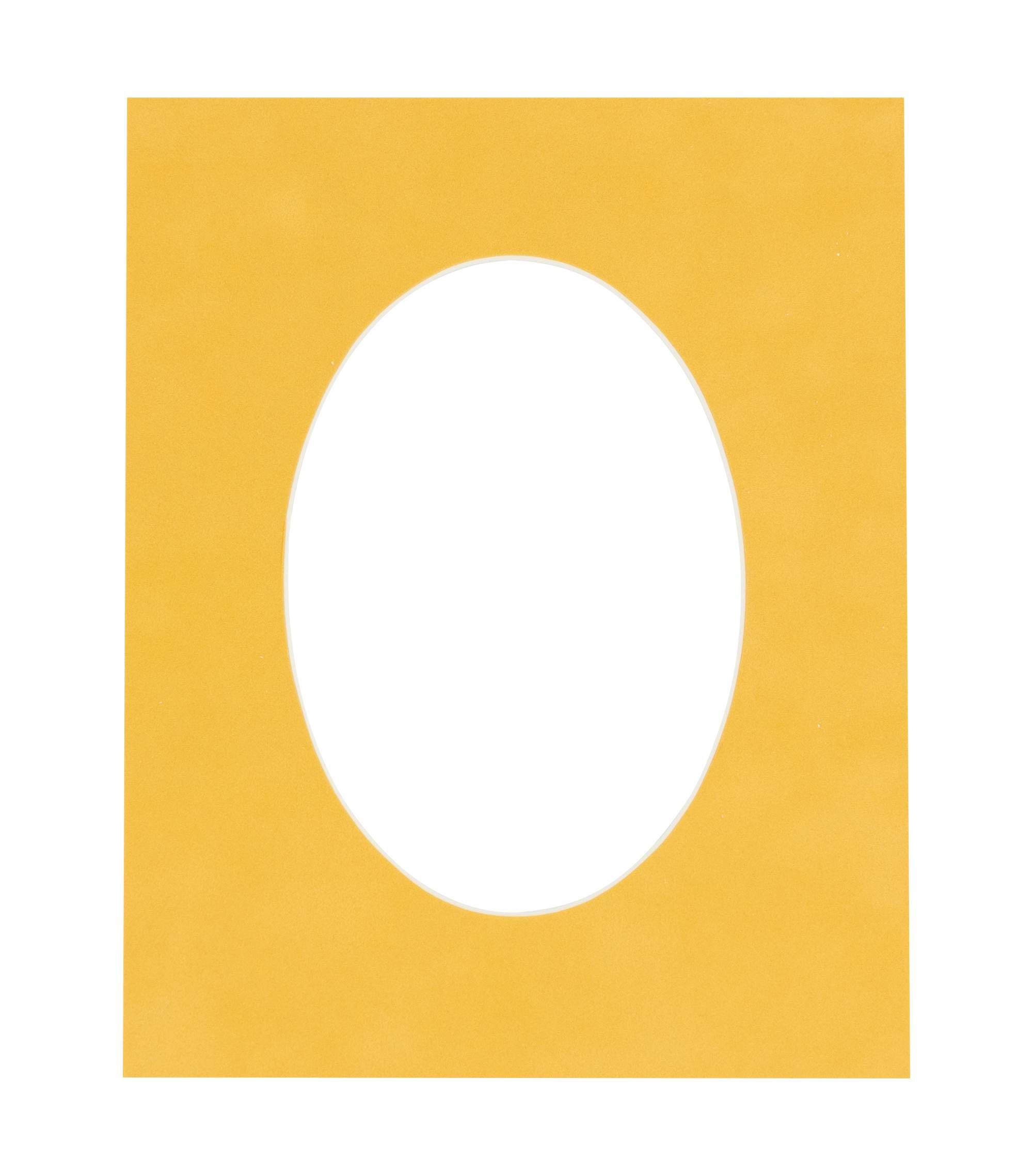 12x16 Mat Bevel Cut for 8.5x11 Photos - Precut Bright Yellow Oval Shaped Photo Mat Board Opening - Acid Free Matte to Protect Your Pictures - Bevel Cut for Family Photos, Pack of 1 Matboard Show Kit