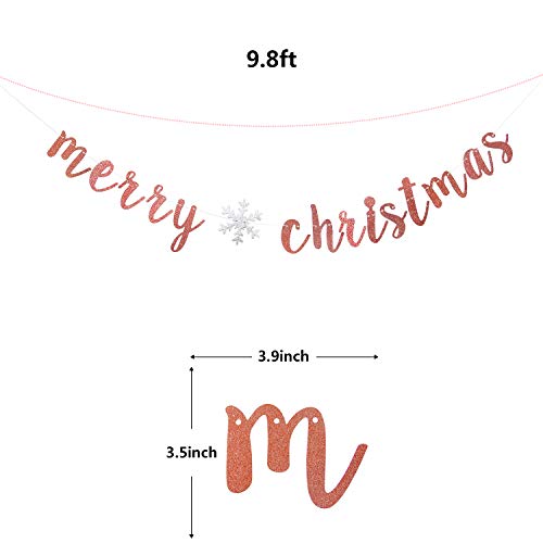 Rose Gold Glitter Merry Christmas Banner-Great for Christmas Party Decor- Holiday Home Mantle Fireplace Party Decorations