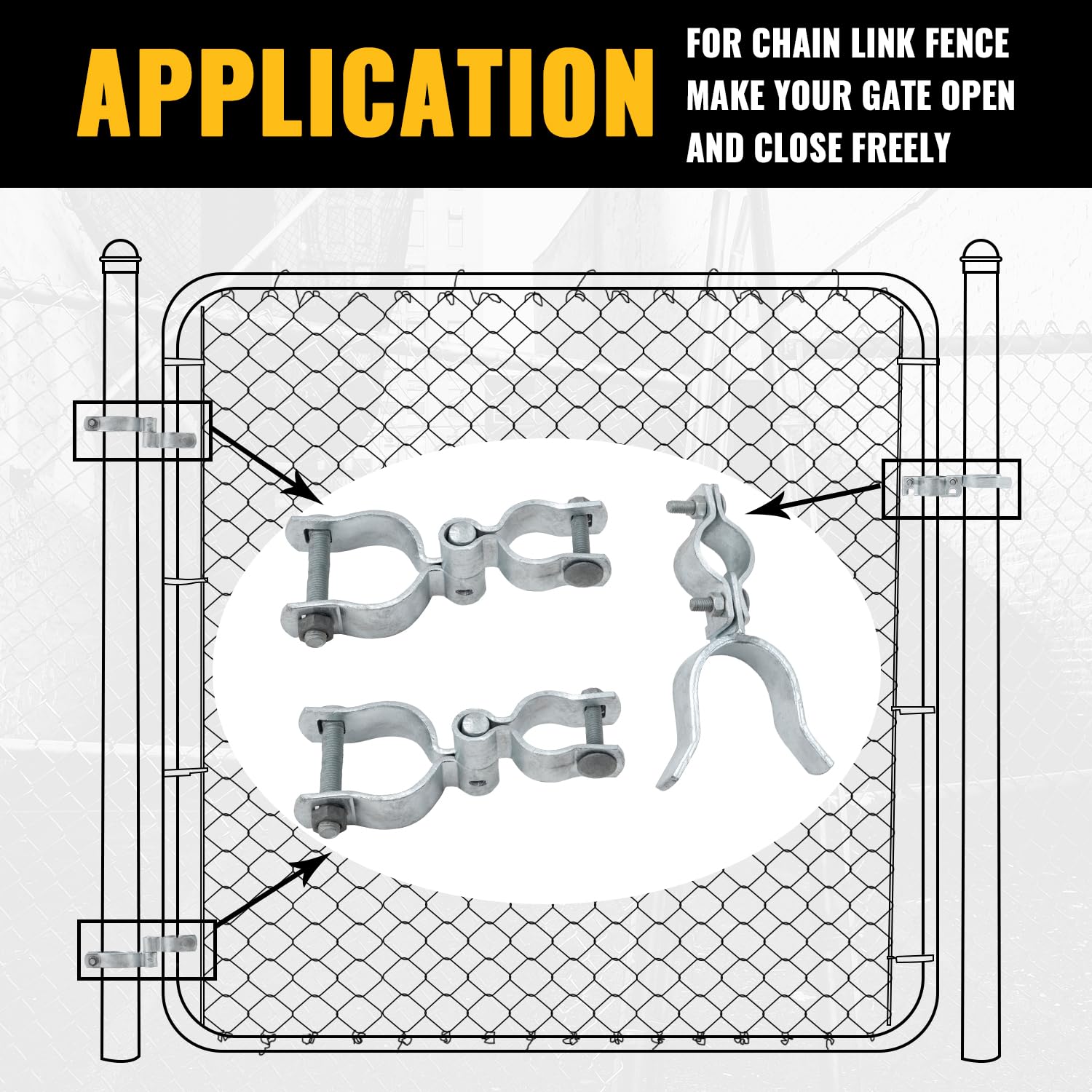 VIVIDA 1-3/8" x 2-3/8" Chain Link Gate Hinge Latch Kit, Include Female & Male Gate Hinges, 1-3/8" x 2-3/8" Fence Fork Latch, Chain Link Fence Hardware, Galvanized Steel