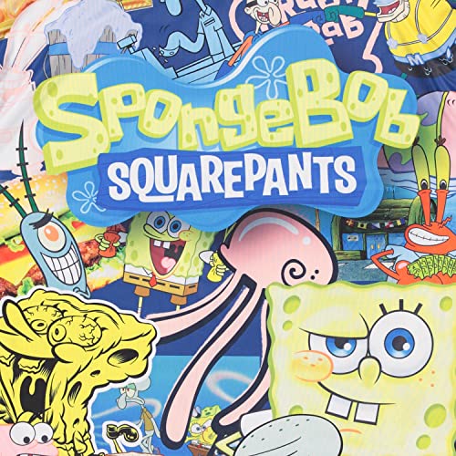 Mens Spongebob Squarepants Classic Shirt - Spongebob, Patrick & Krusty Krab Sublimated Allover T-Shirt (White, Medium)
